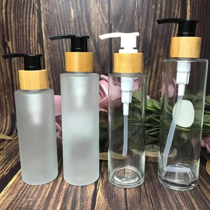 120ml Frosted Glass Bottle with Bamboo Cosmetic Lotion Container pump ...